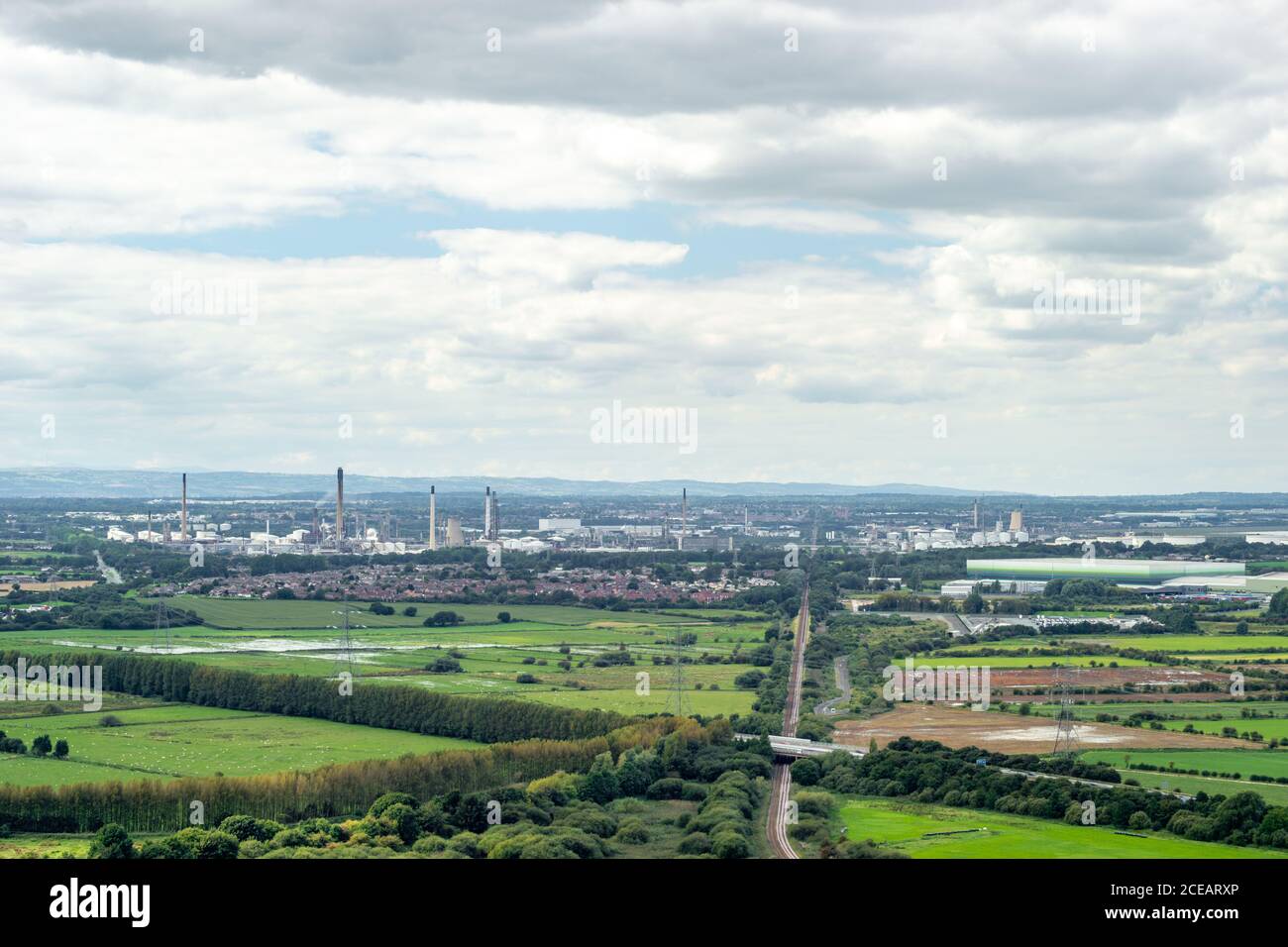Stanlow Oil Refinery in Ellesmere Port, Cheshire viewed from Helsby ...