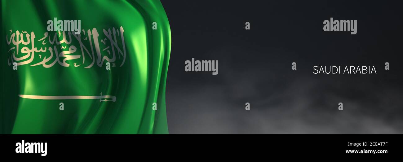 Saudi Arabia Flag with Dark Background. 3d Rendering of Middle East ...