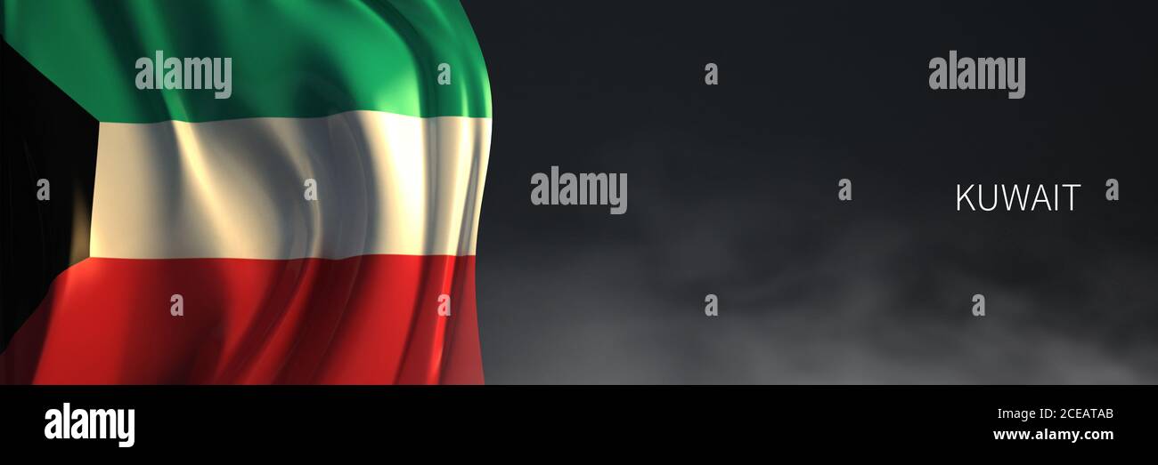 Kuwait Flag with Dark Background. 3d Rendering of Middle East countries ...
