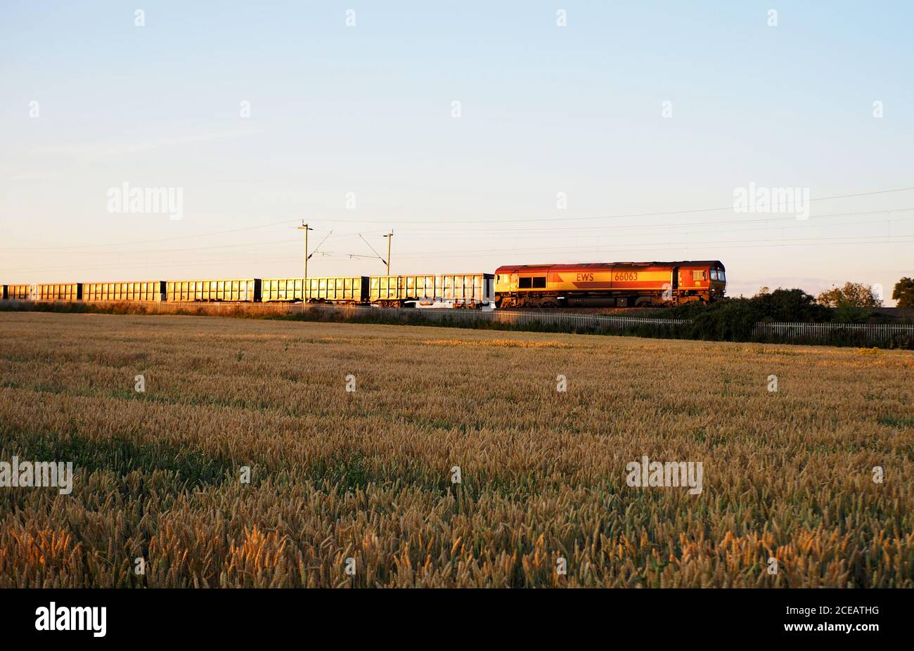 DB Cargo class 66 locomotive 66063 hauls an empty aggregate train from ...