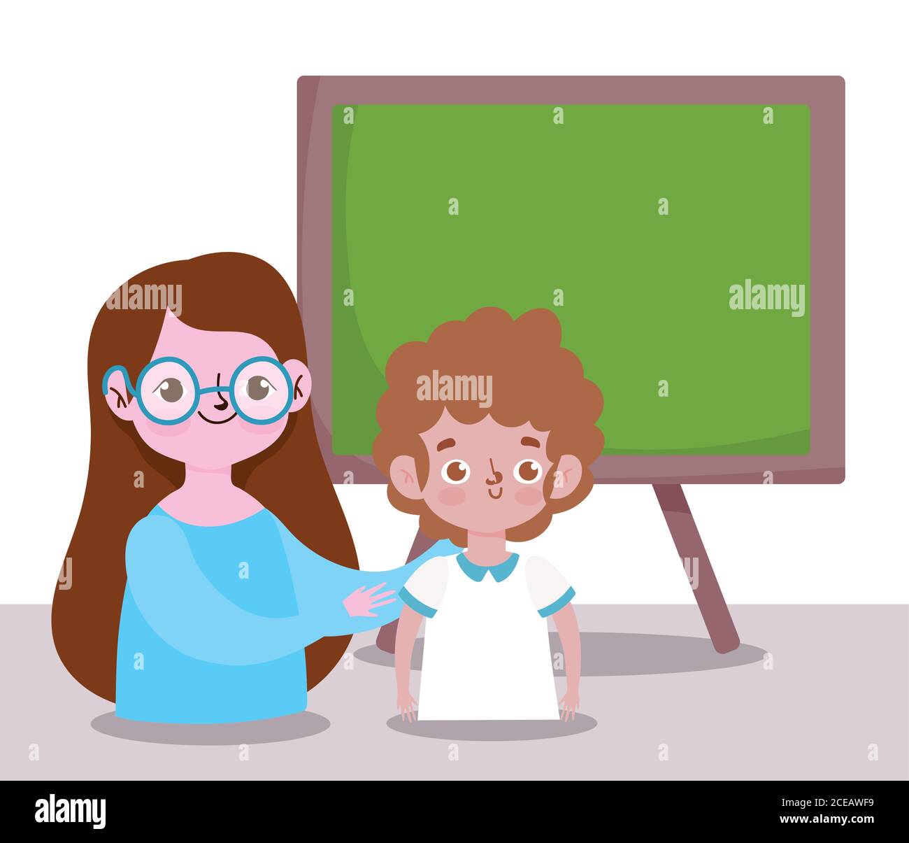 happy teachers day, teacher and student boy with blackboard vector ...