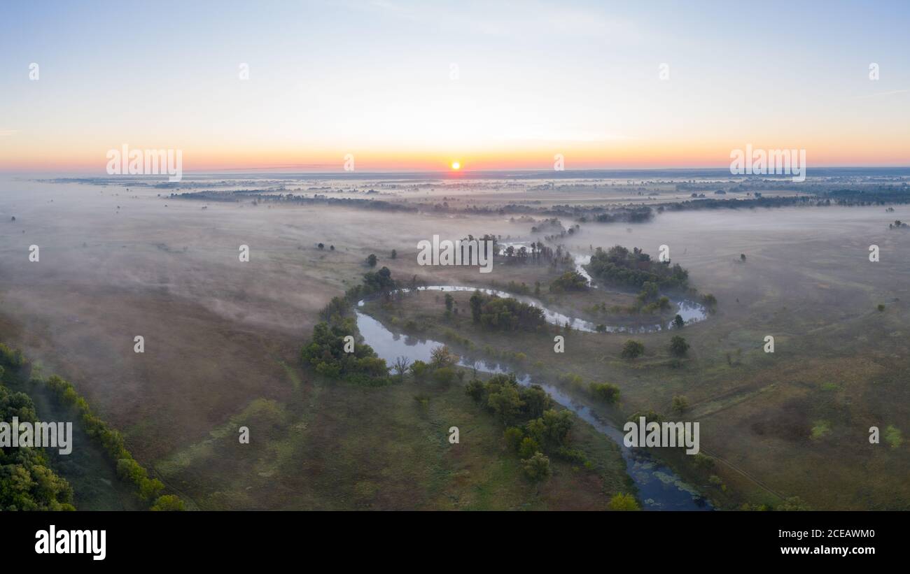 Mystical river sunrise fog aerial hi-res stock photography and images ...