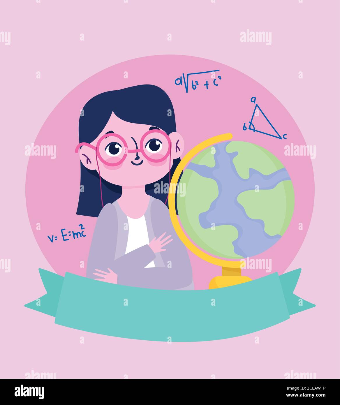 happy teachers day, teacher school globe map lesson maths vector ...