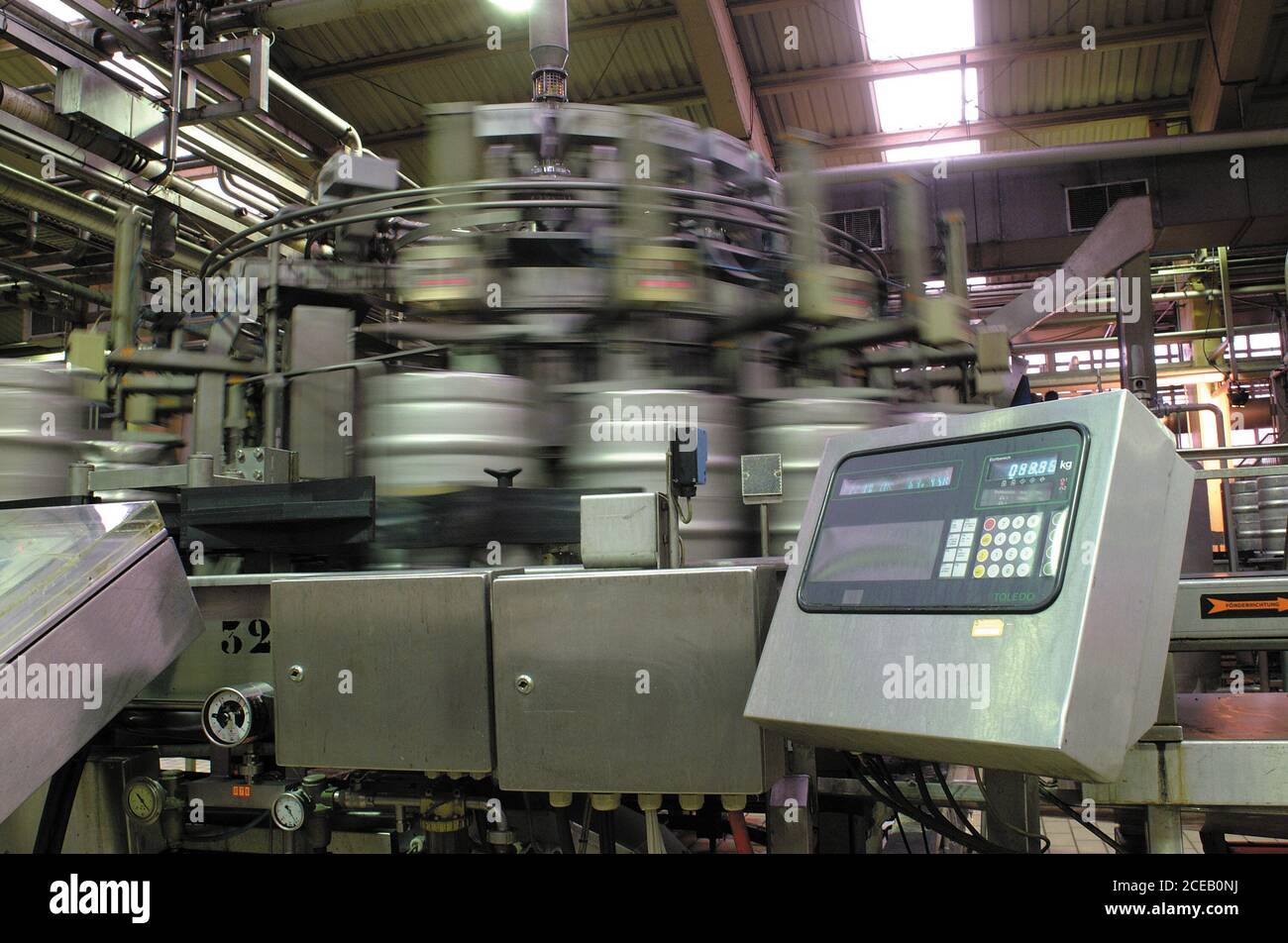 Equipment for beer barrel in process of rotation in premises of brewery ...