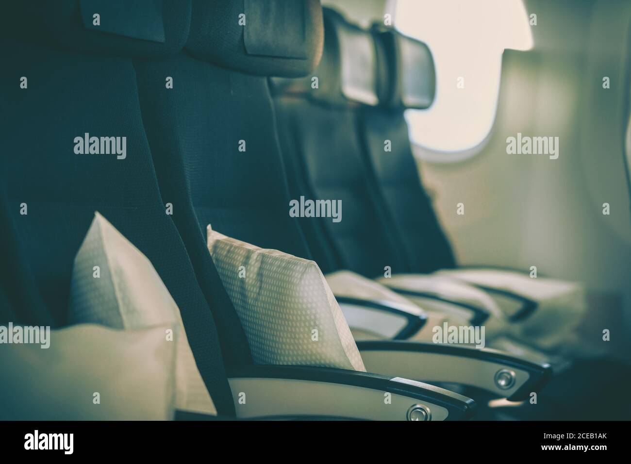 Empty economy aircraft cabin, Airport, aerospace Stock Photo - Alamy