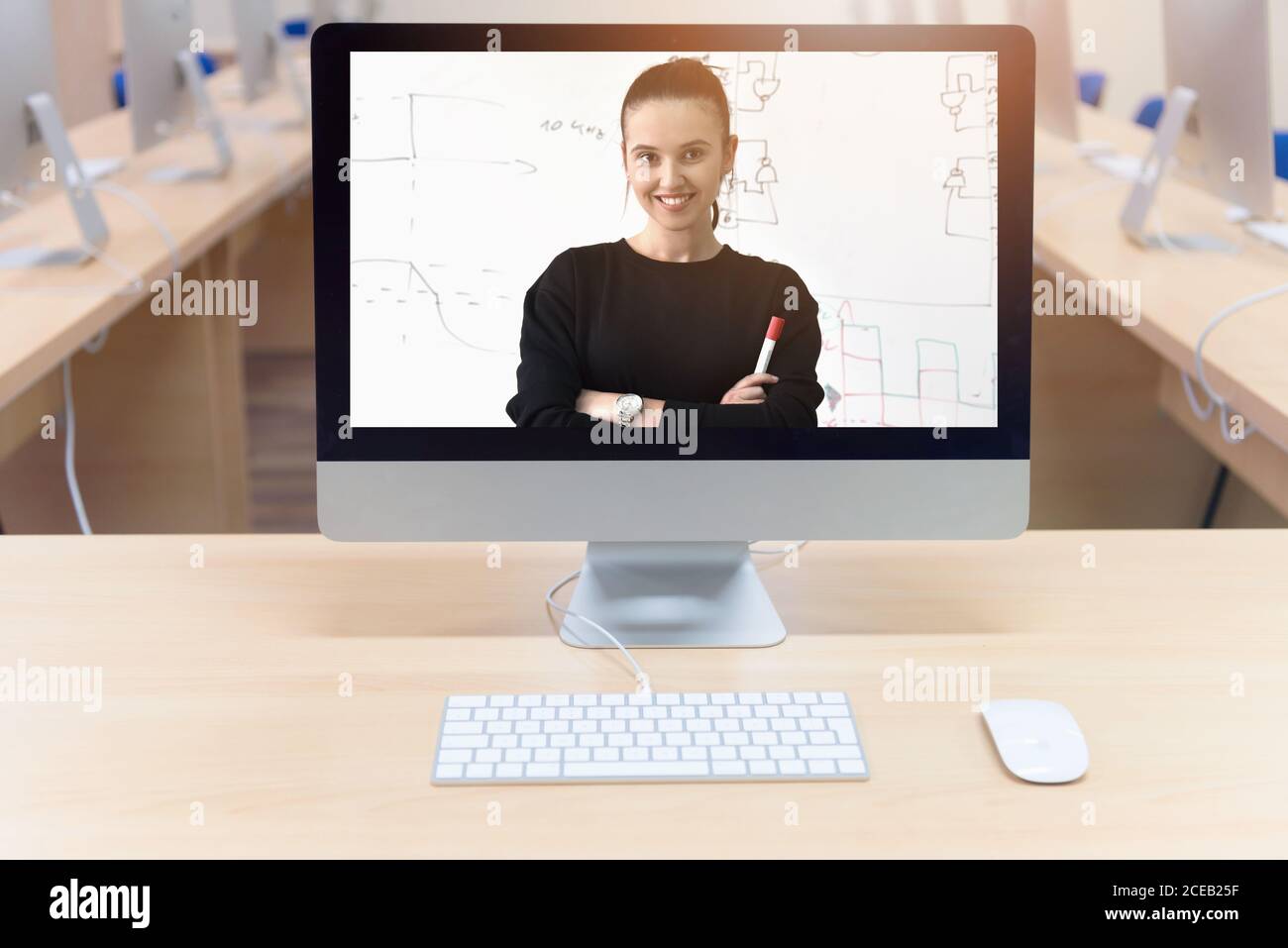 Online remote learning. Digital video conference chat with student ...