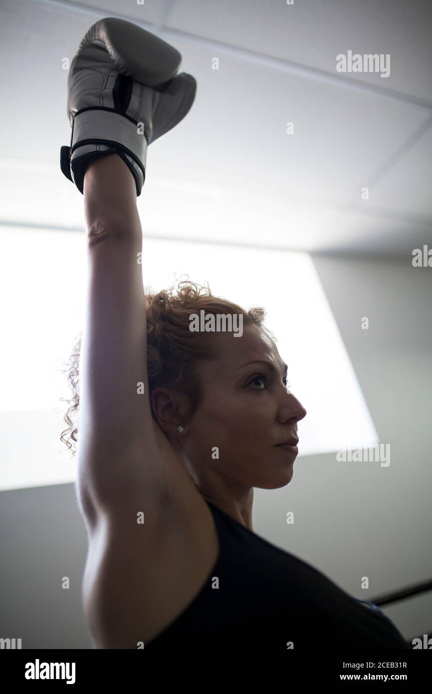Strong female body with boxing gloves Stock Photo - Alamy