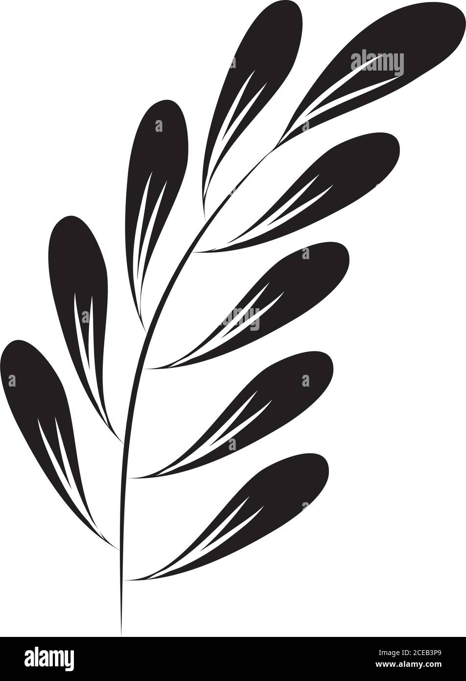 Minimalist Tattoo Branch Leaves Herb Silhouette Art Vector Illustration