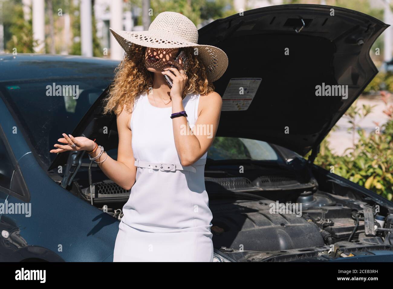 girl calling the road assistance Stock Photo - Alamy