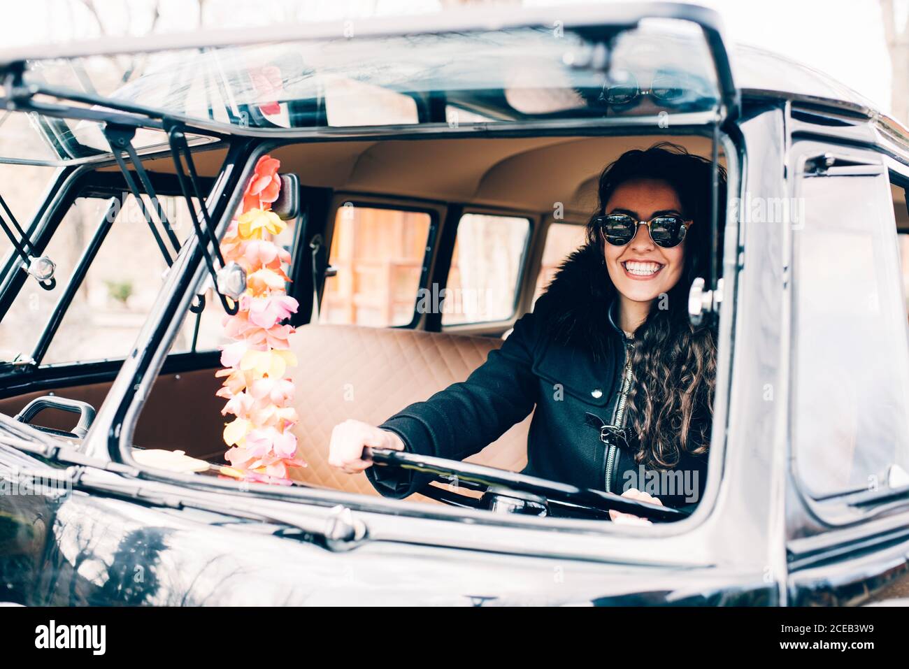 Teen Woman inside a van Stock Photo - Alamy
