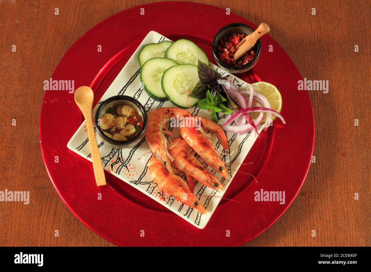 Grilled prawns, side dishes Stock Photo - Alamy