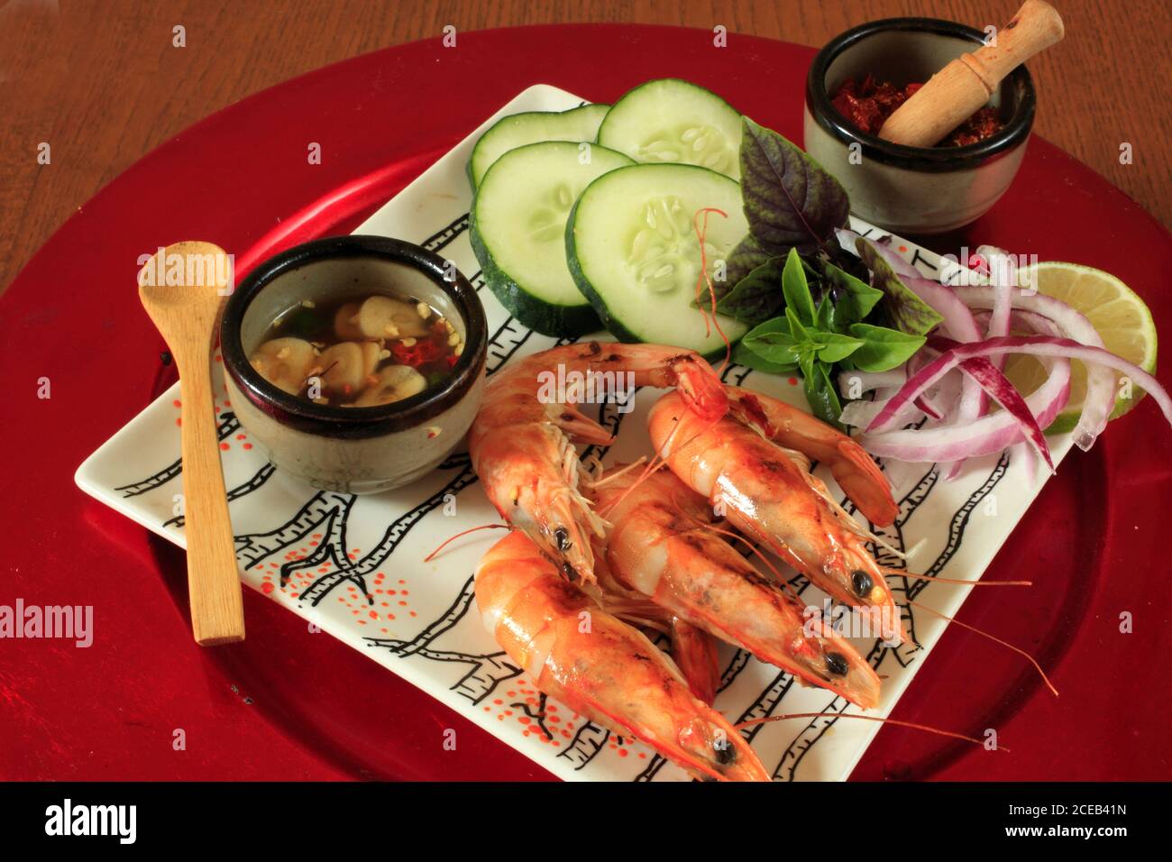 Grilled prawns, side dishes Stock Photo - Alamy