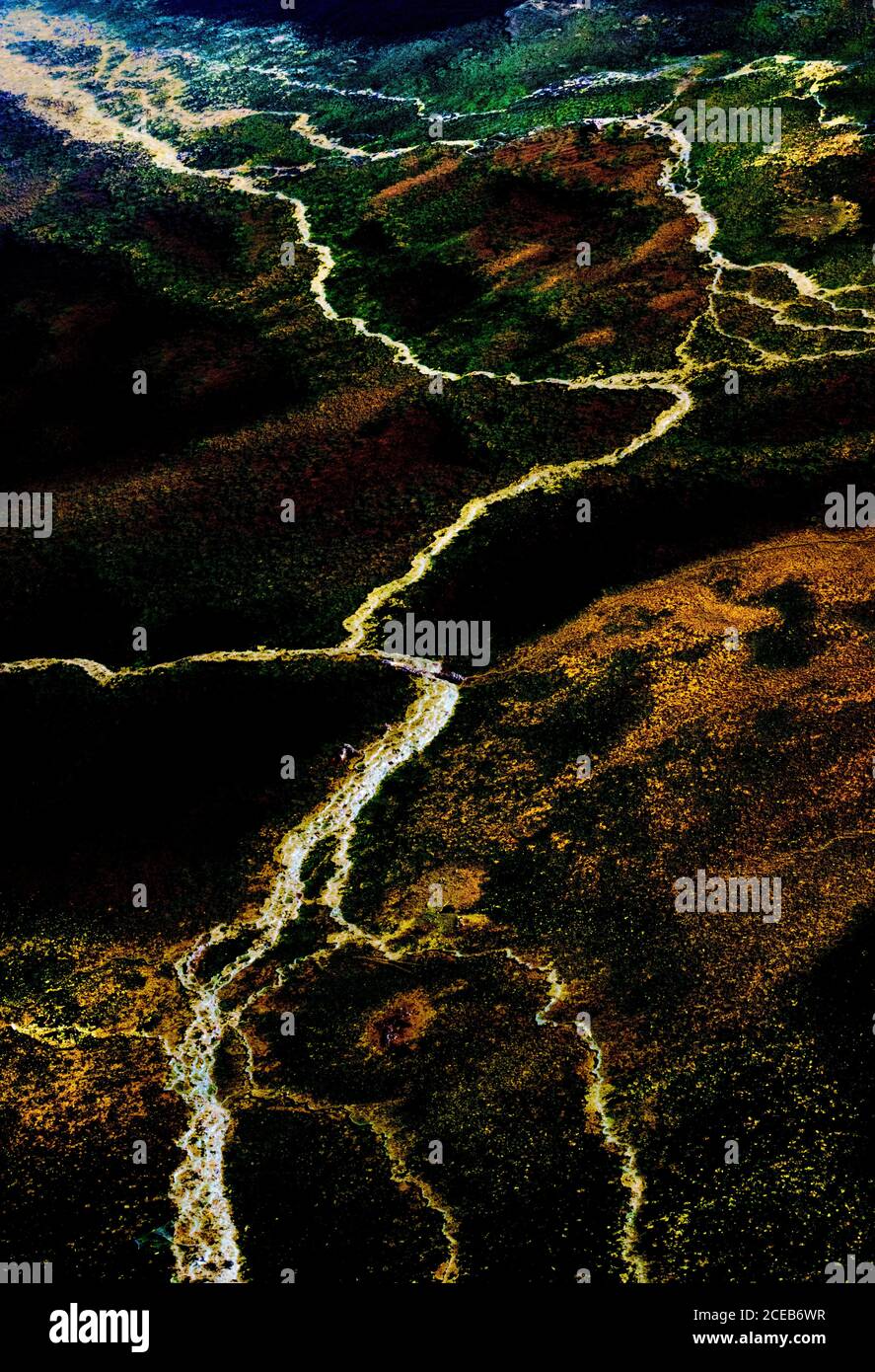 Abstract view of river veins in dark tones with colorful soil Stock ...