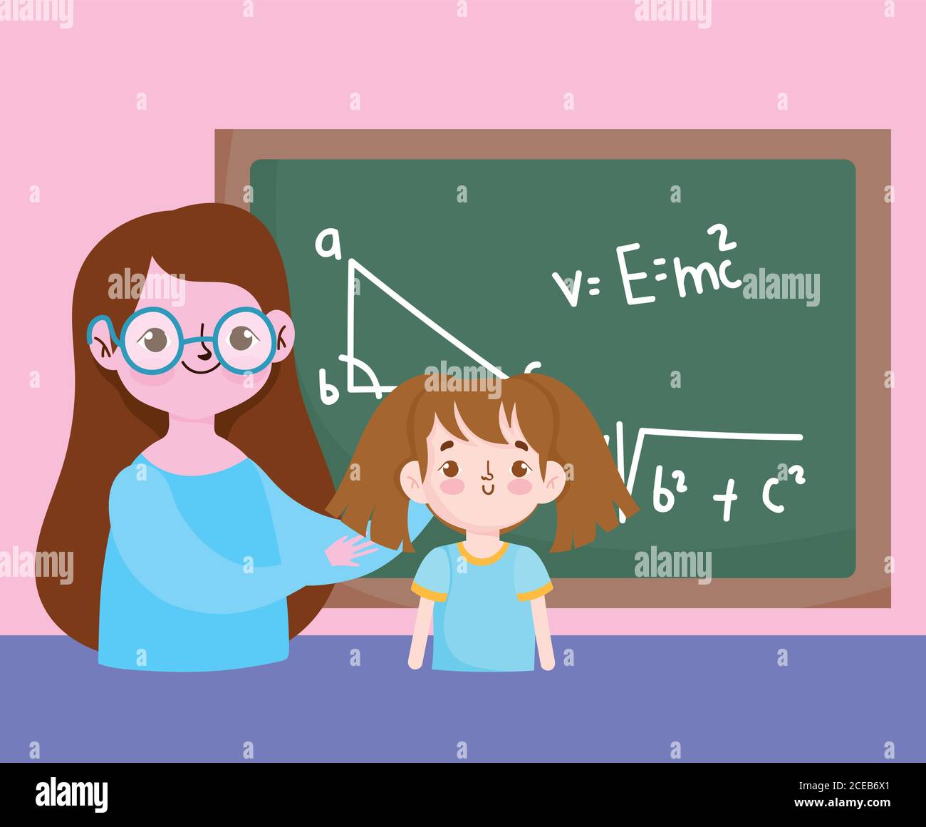 happy teachers day, teacher and student girl blackboard with lesson ...