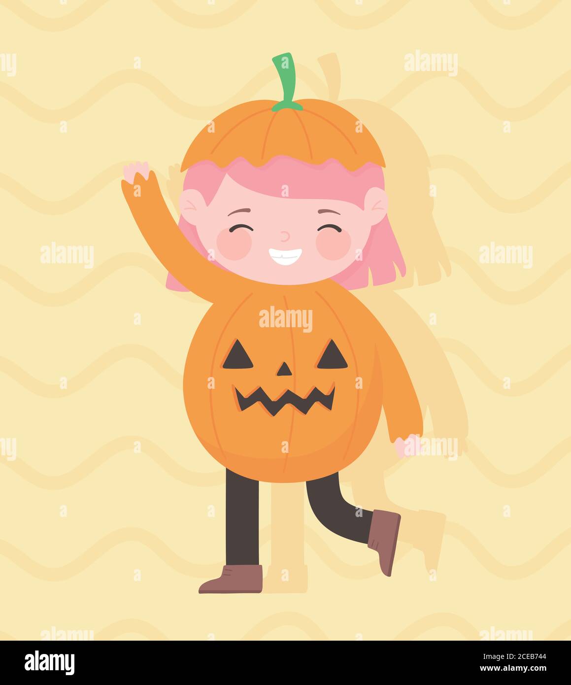 happy halloween, cute little girl pumpkin costume character trick or ...