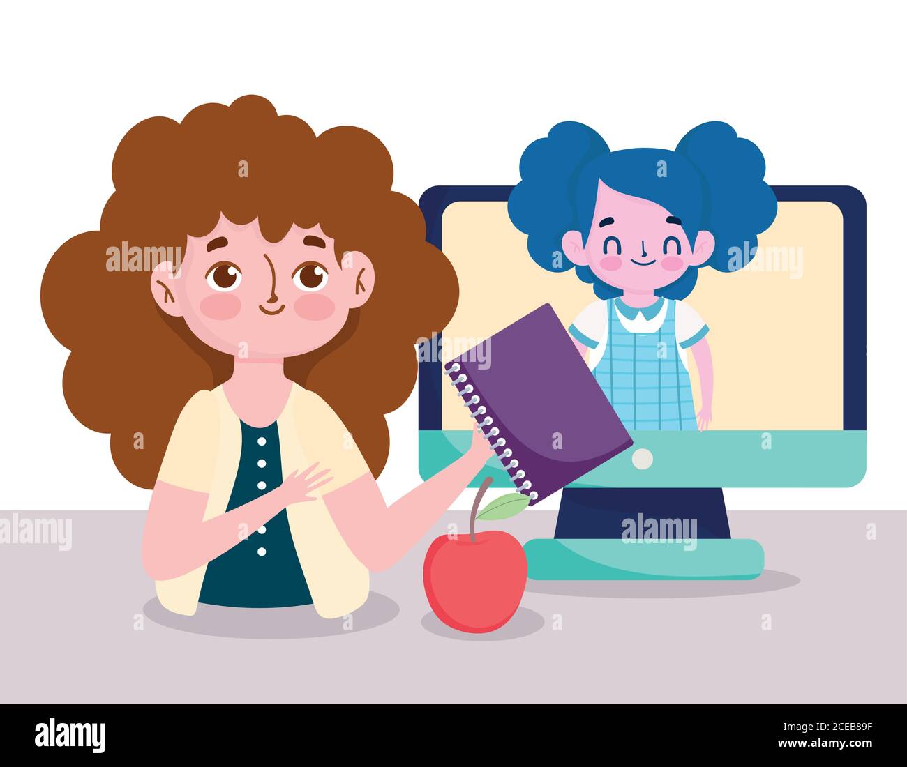 happy teachers day, teacher and student girl computer online learn ...