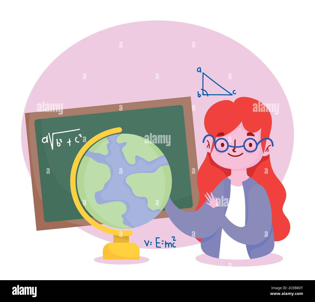 happy teachers day, teacher with chalkboard and globe map school vector ...