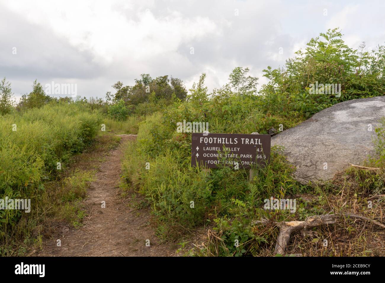 The Foothills Trail sign points to a hiking trail near the observation ...
