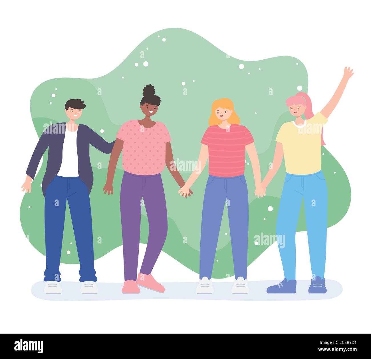 people together, young persons friendship, male and female cartoon ...