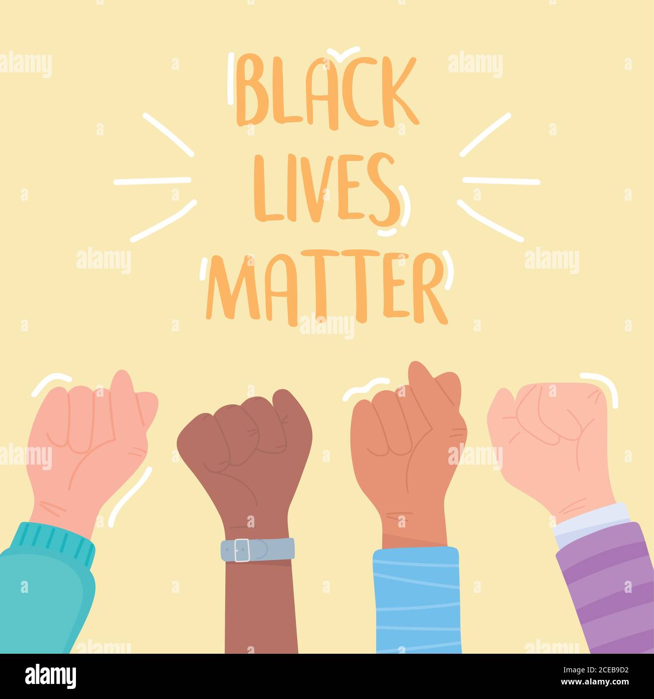 black lives matter banner for protest, raised hands support awareness ...