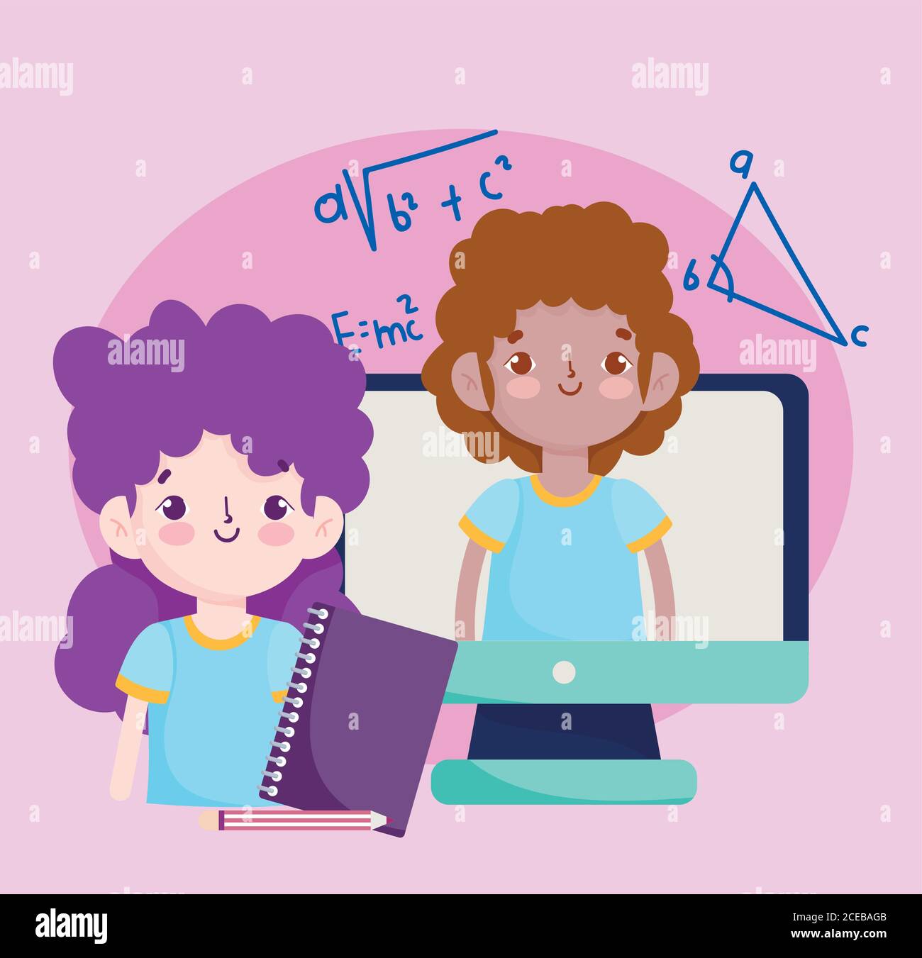 happy teachers day, students boy and girl computer and book vector ...