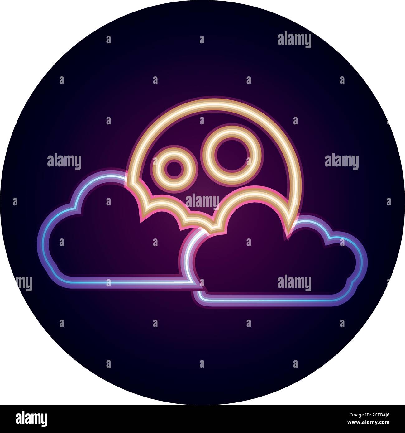 night moon clouds sky cartoon neon icon style vector illustration Stock ...