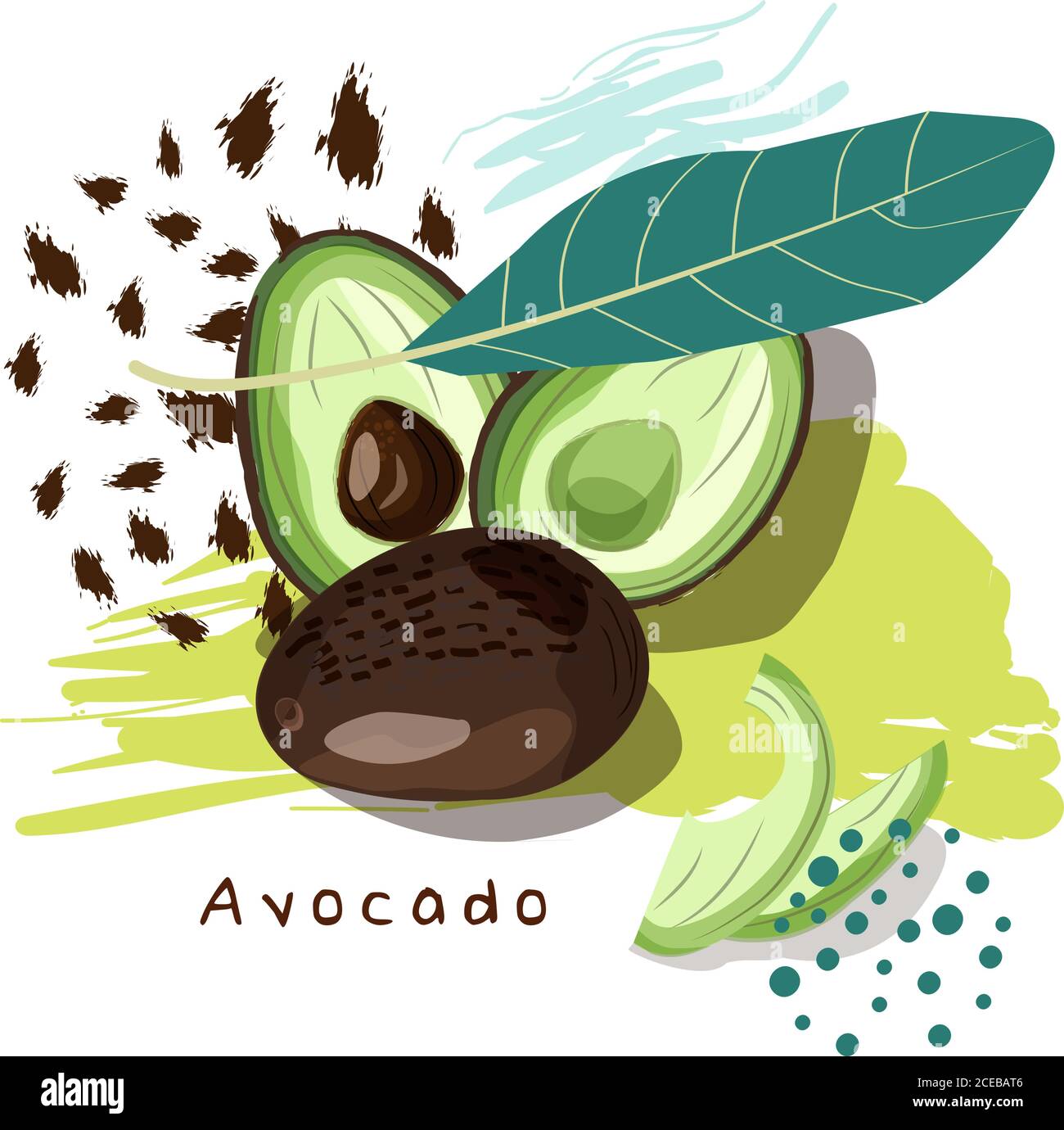 vector illustration of avocado with decorative abstract elements and ...