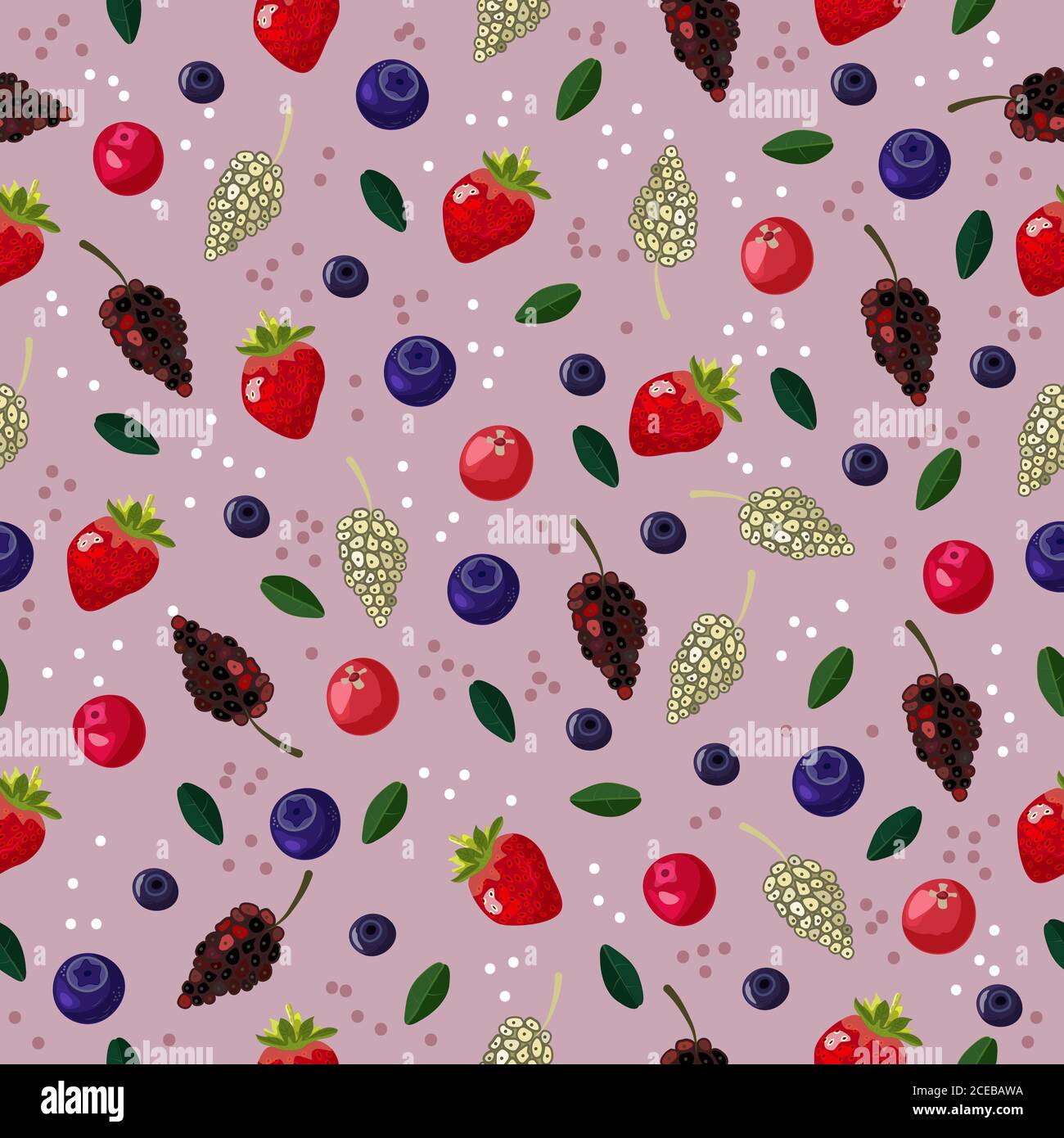 vector seamless berries pattern with colored background and dot decor ...