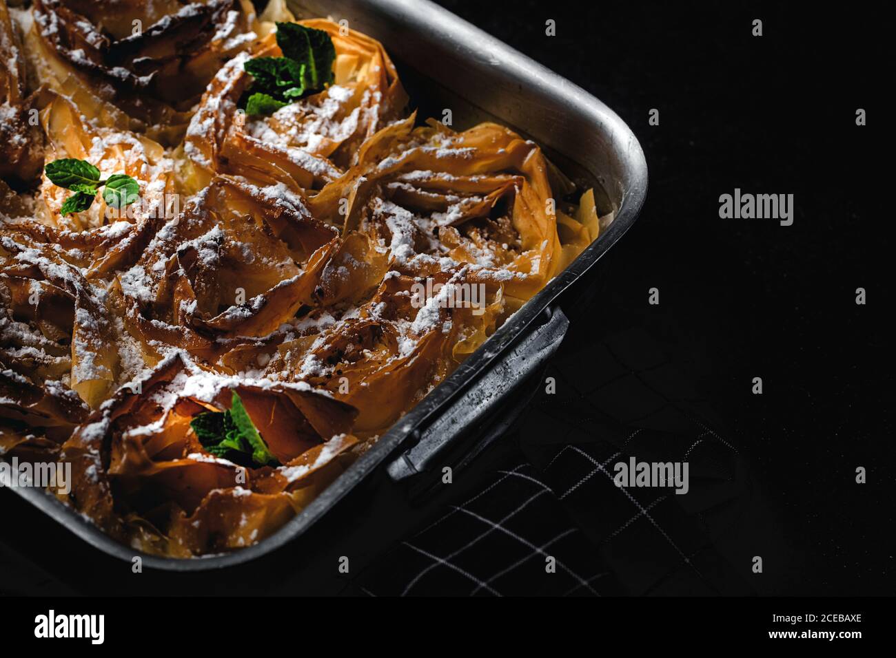 Filo dough cake with flower shape,homemade on dark background Stock ...