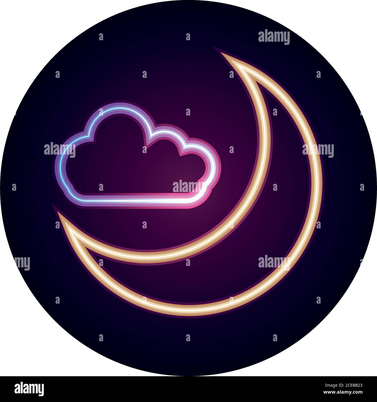 night moon clouds sky cartoon neon icon style vector illustration Stock ...
