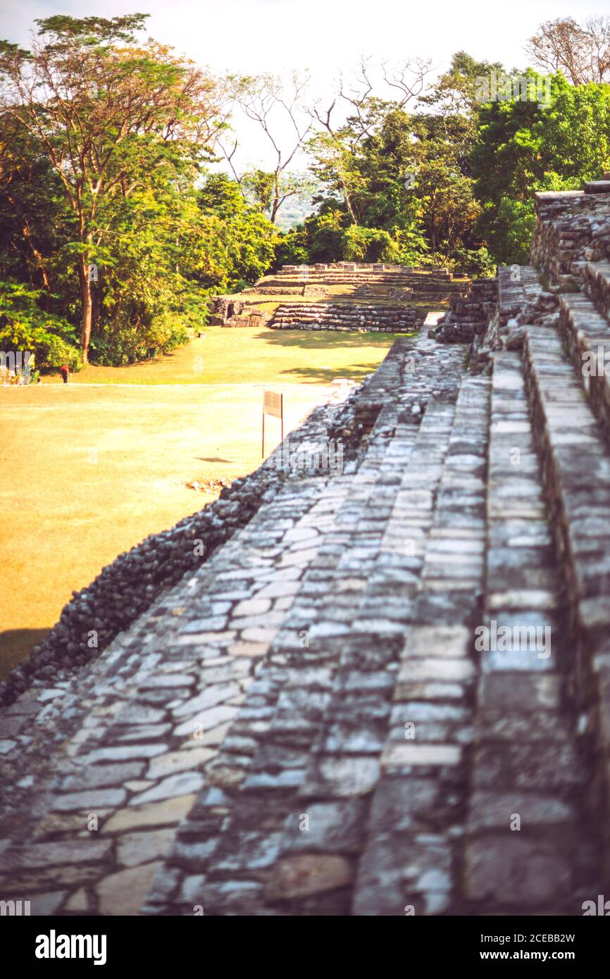 View of amazing Mayan pyramid located in Palenque city in Chiapas ...