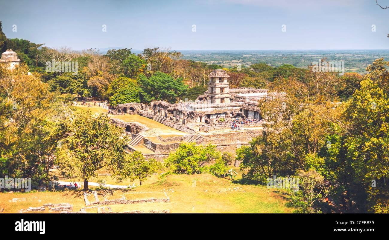 View of amazing Mayan pyramid located in Palenque city in Chiapas ...