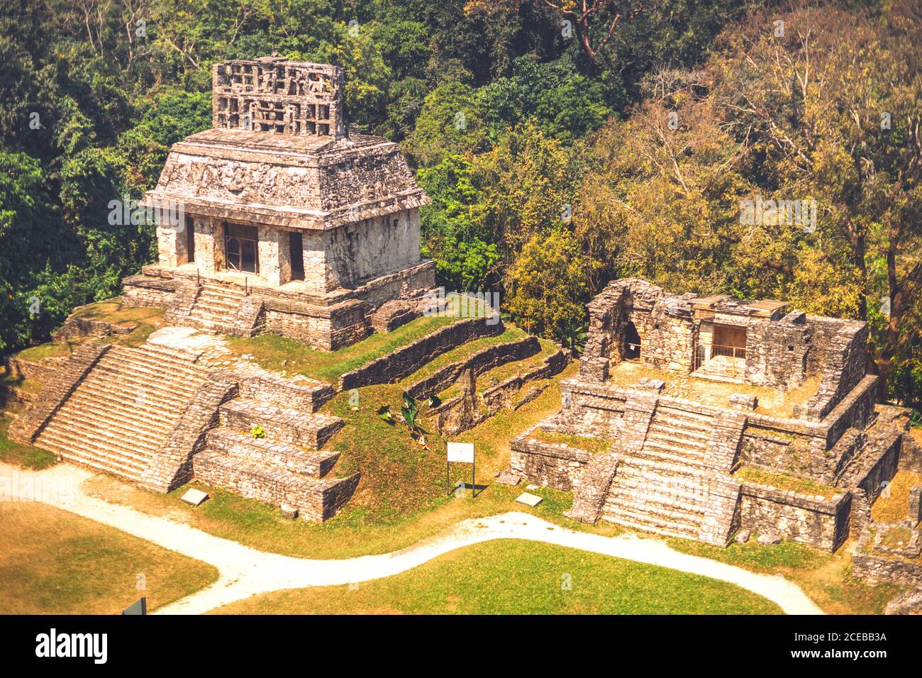 View of amazing Mayan pyramid located in Palenque city in Chiapas ...