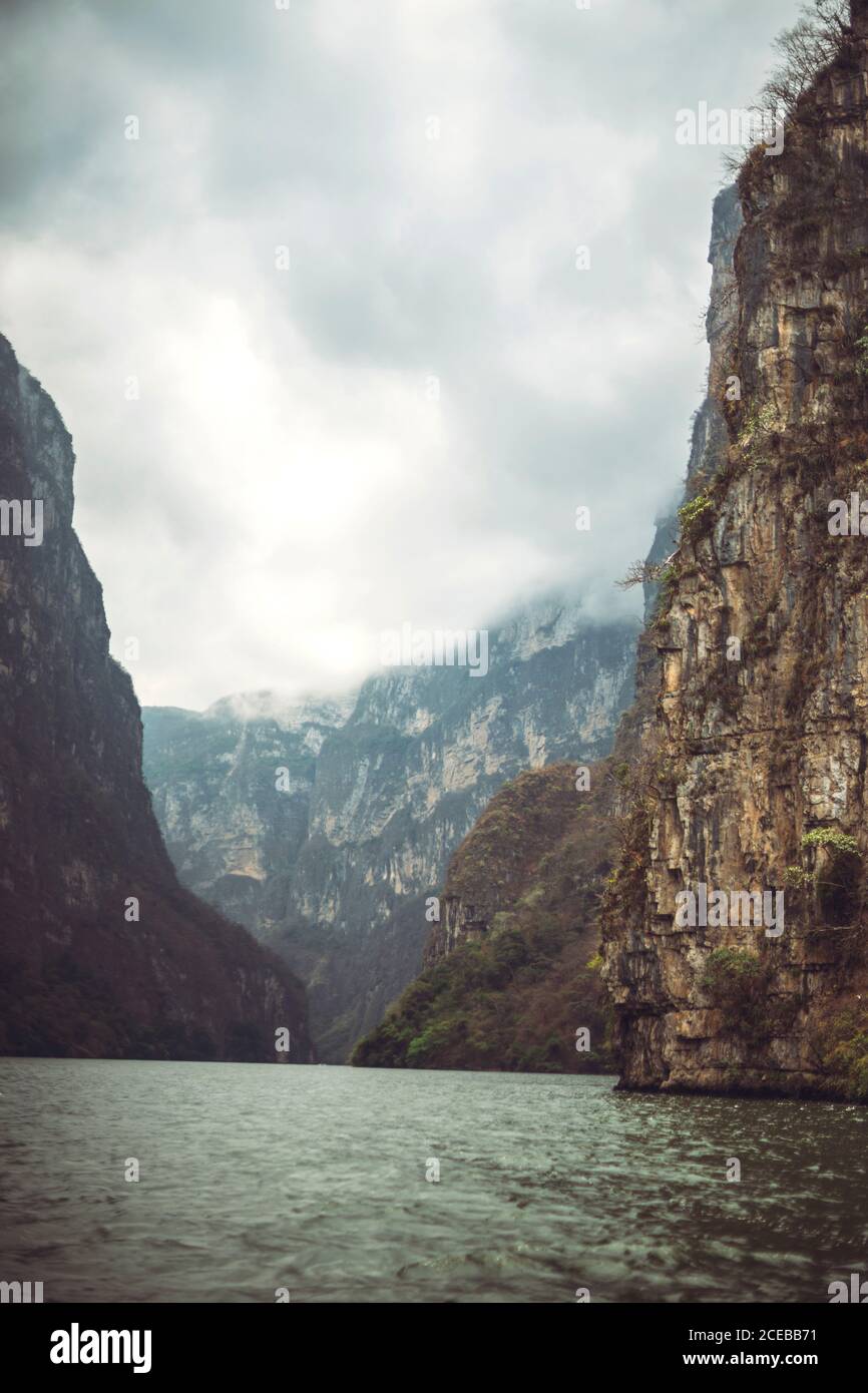 Picturesque view of calm river flowing in Sumidero Canyon in Chiapas ...