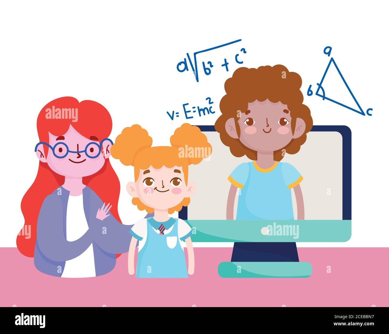 happy teachers day, teacher students girl boy computer online class ...