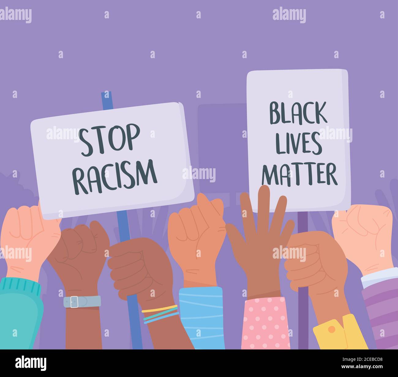 black lives matter banner for protest, protestors hold placards and ...