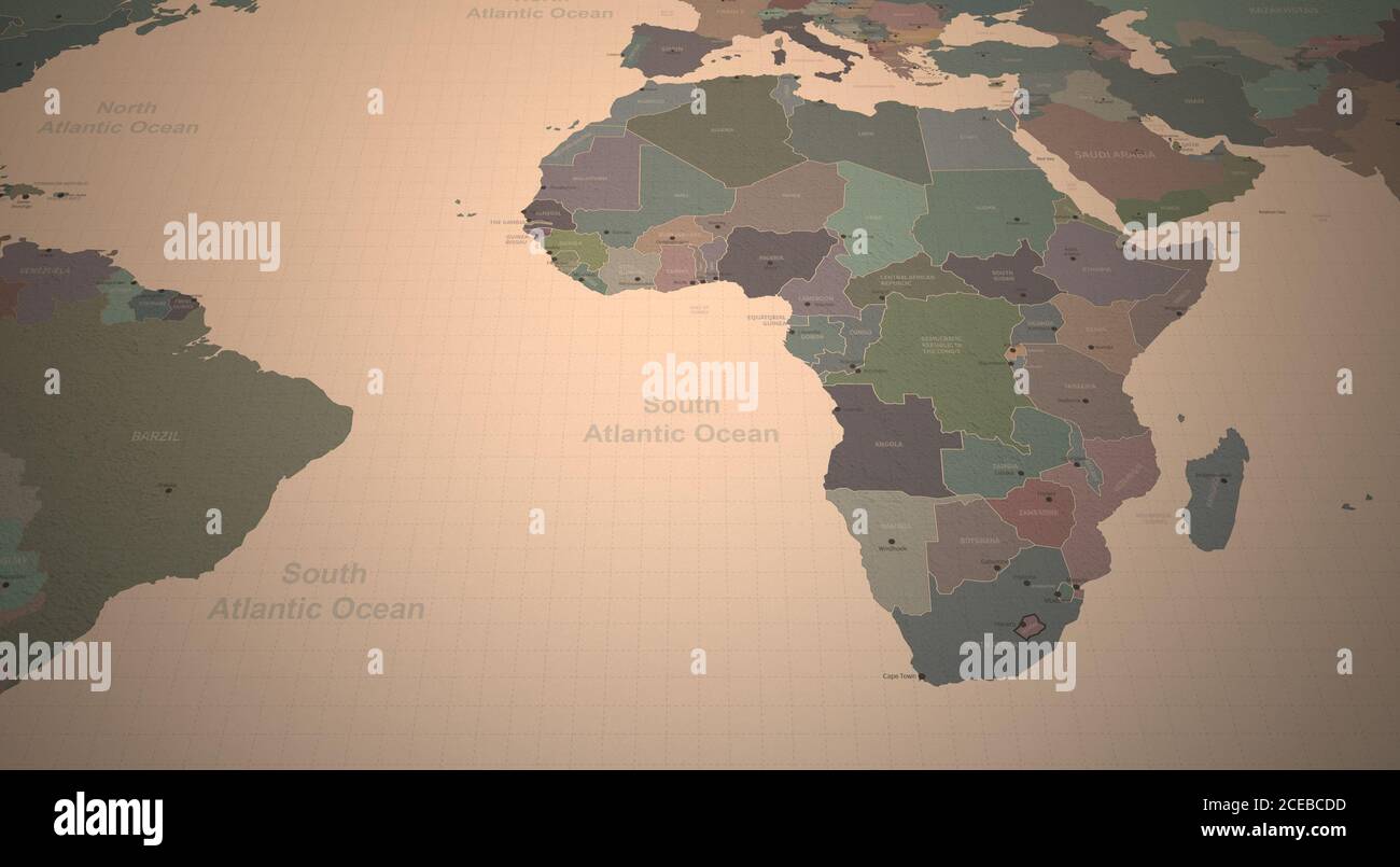 African Map. Detailed Continental Map of the World on Vintage Paper ...