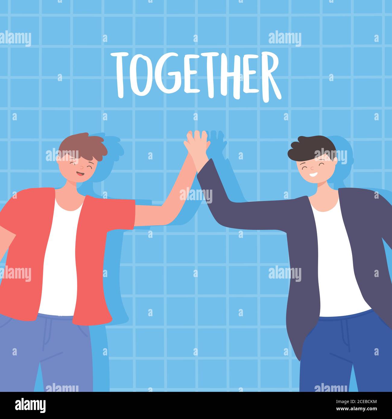 people together, happy young men holding hands, male cartoon characters ...
