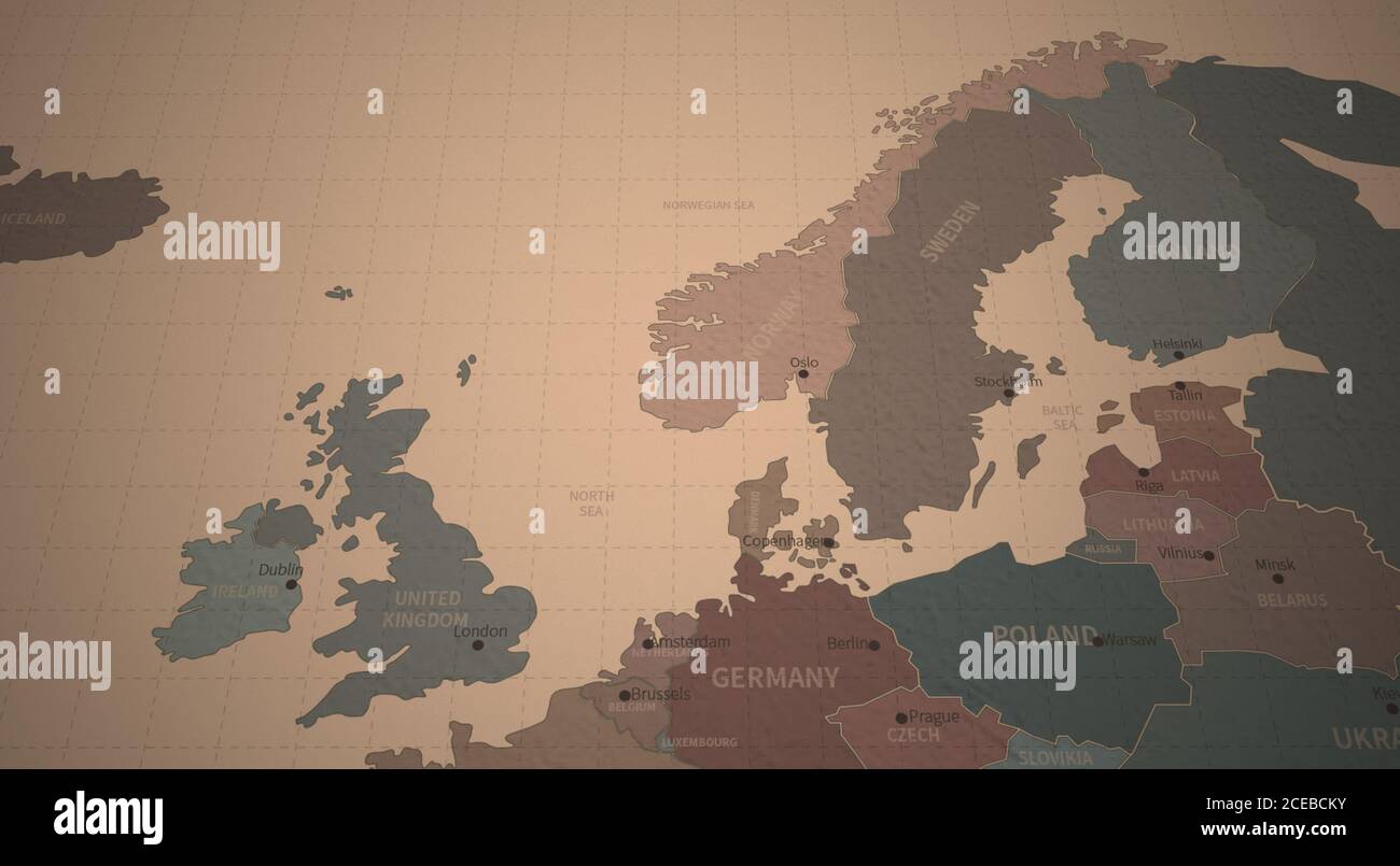 Northern European Map. Detailed Continental Map of the World on Vintage ...