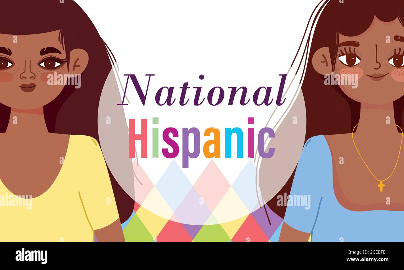 national hispanic heritage month, young women cartoon, celebration ...