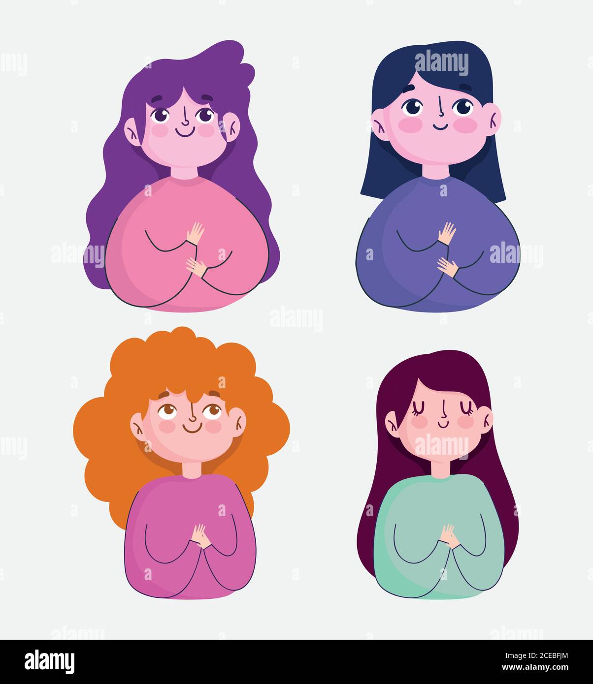 portrait cartoon women happy characters female icons vector ...