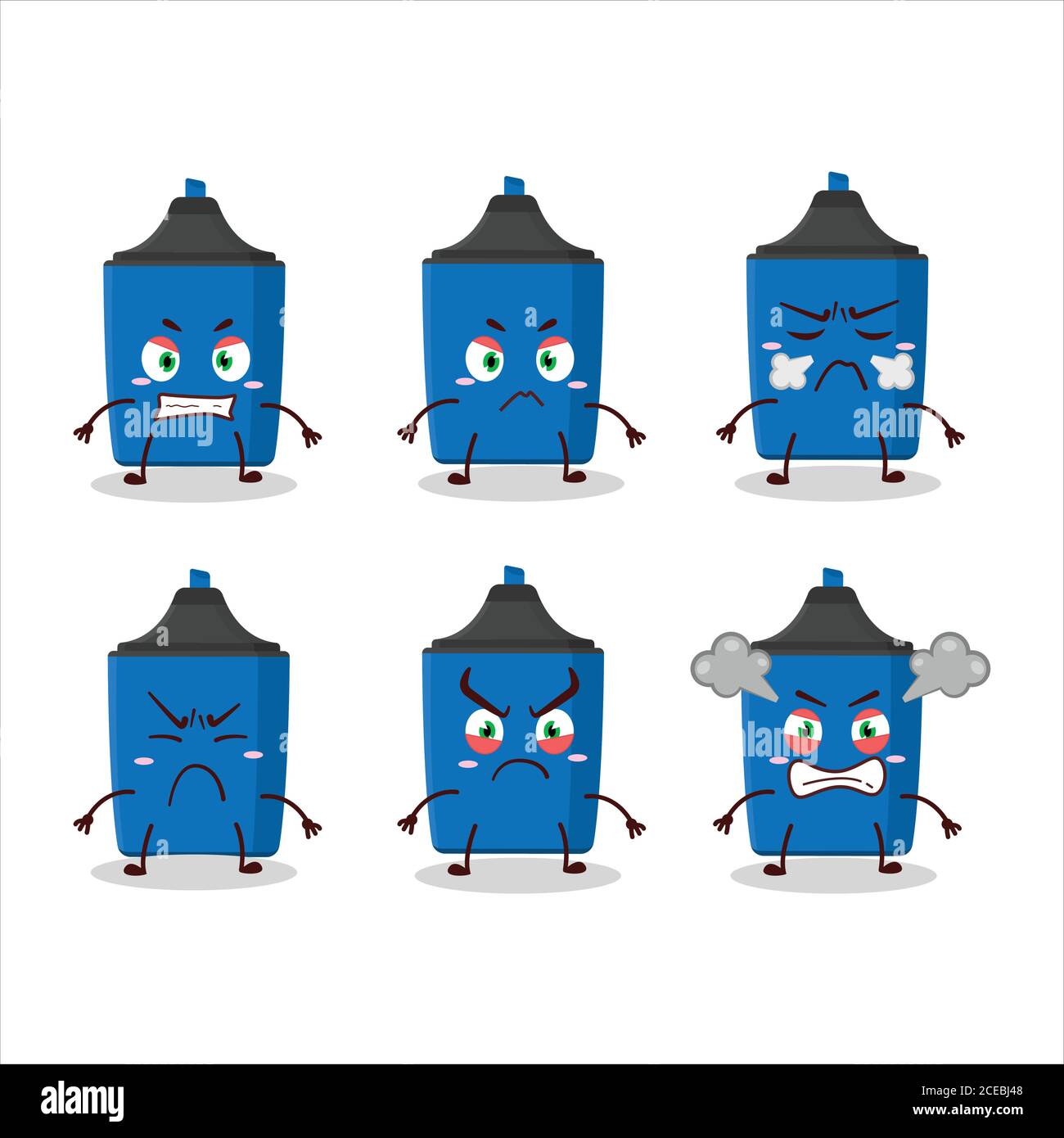 New blue highlighter cartoon character with various angry expressions ...