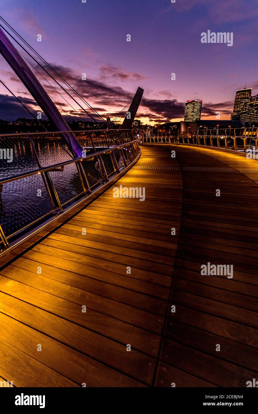 Elizabeth Quay Bridge with Perth City CBD night view Stock Photo - Alamy