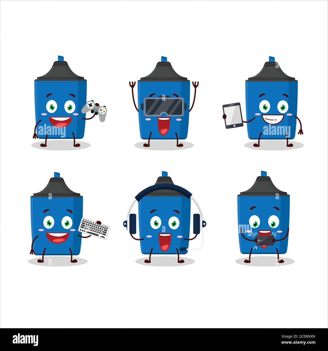 New blue highlighter cartoon character are playing games with various ...