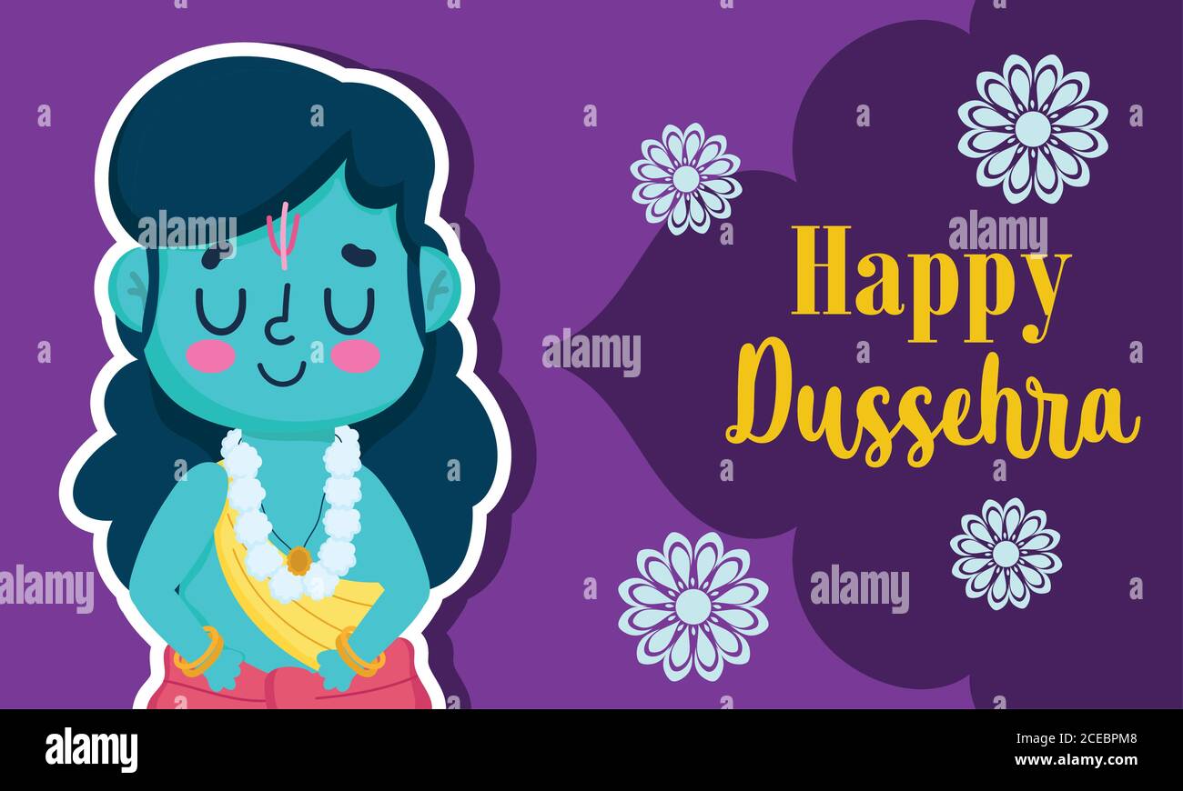 happy dussehra festival of india, cartoon rama flowers greeting card ...