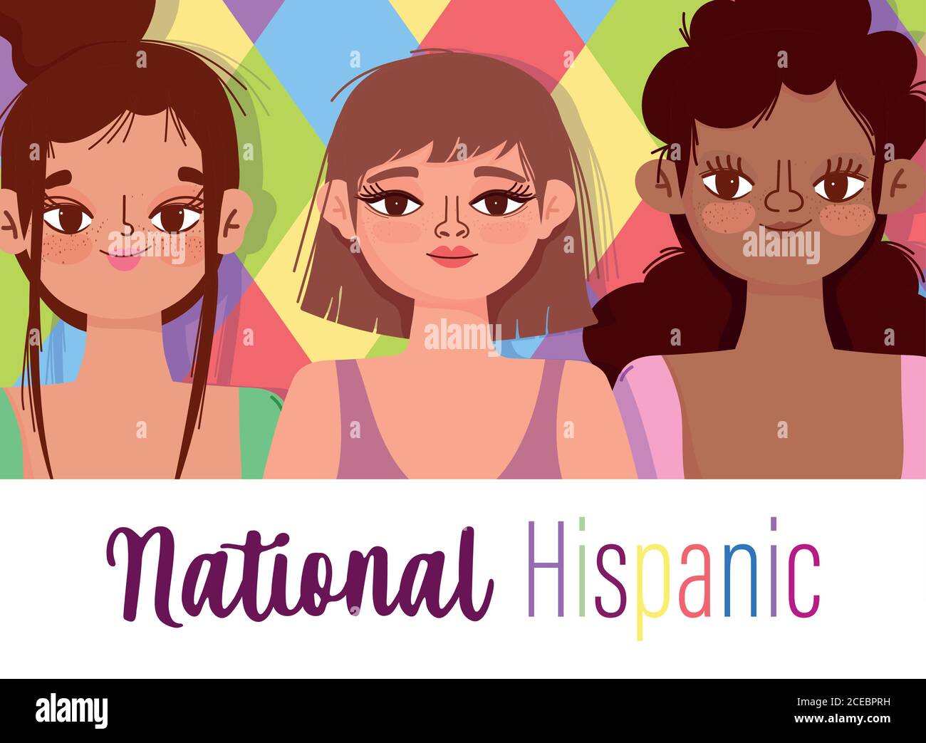 national hispanic heritage month, happy young women cartoon, color ...
