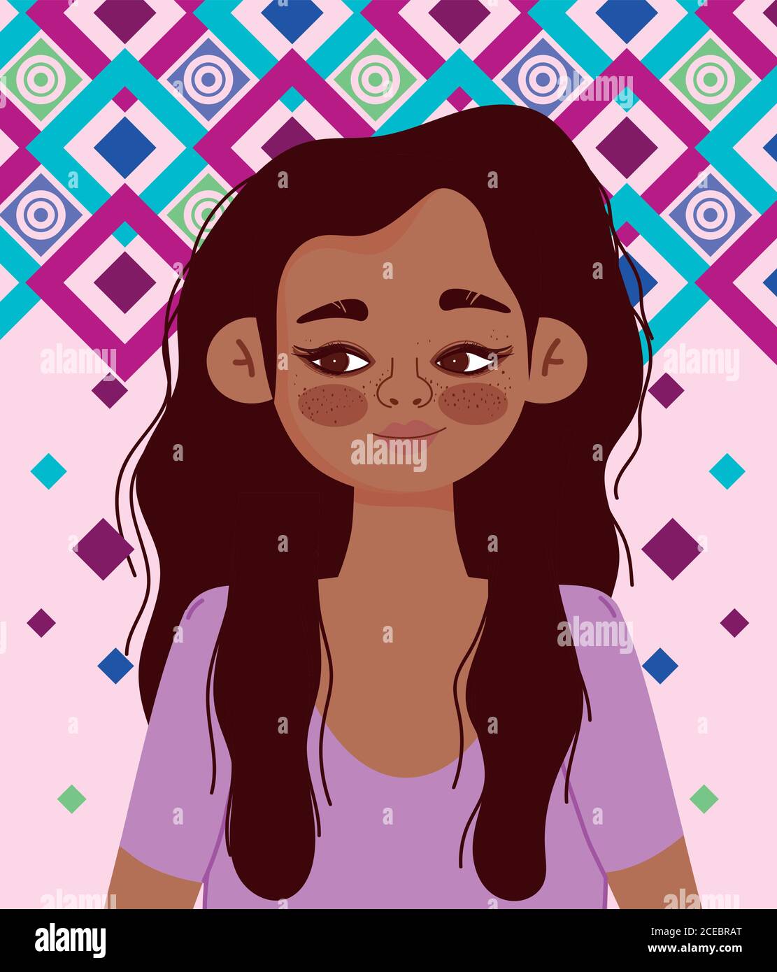 young woman hispanic character cartoon portrait, color geometric ...