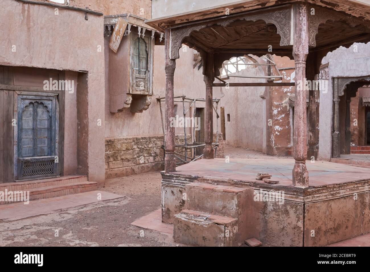 Amazing view of poor street between ancient houses in Marrakesh ...
