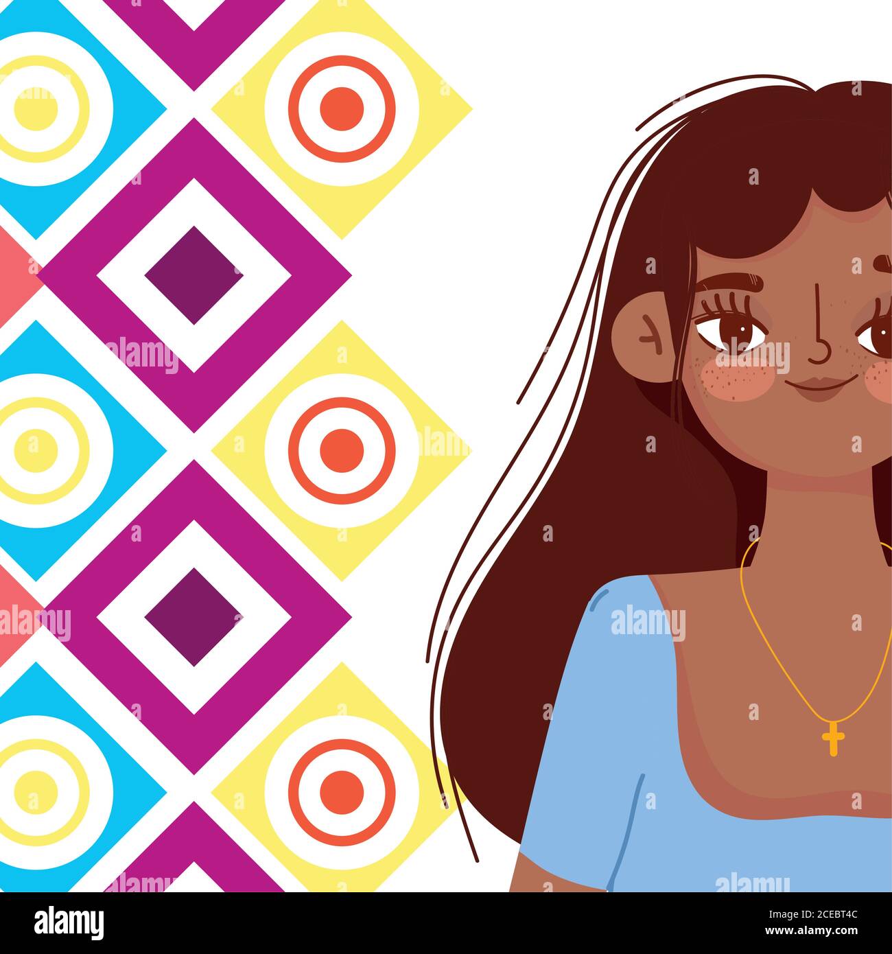 young woman hispanic culture cartoon portrait colored geometric ...