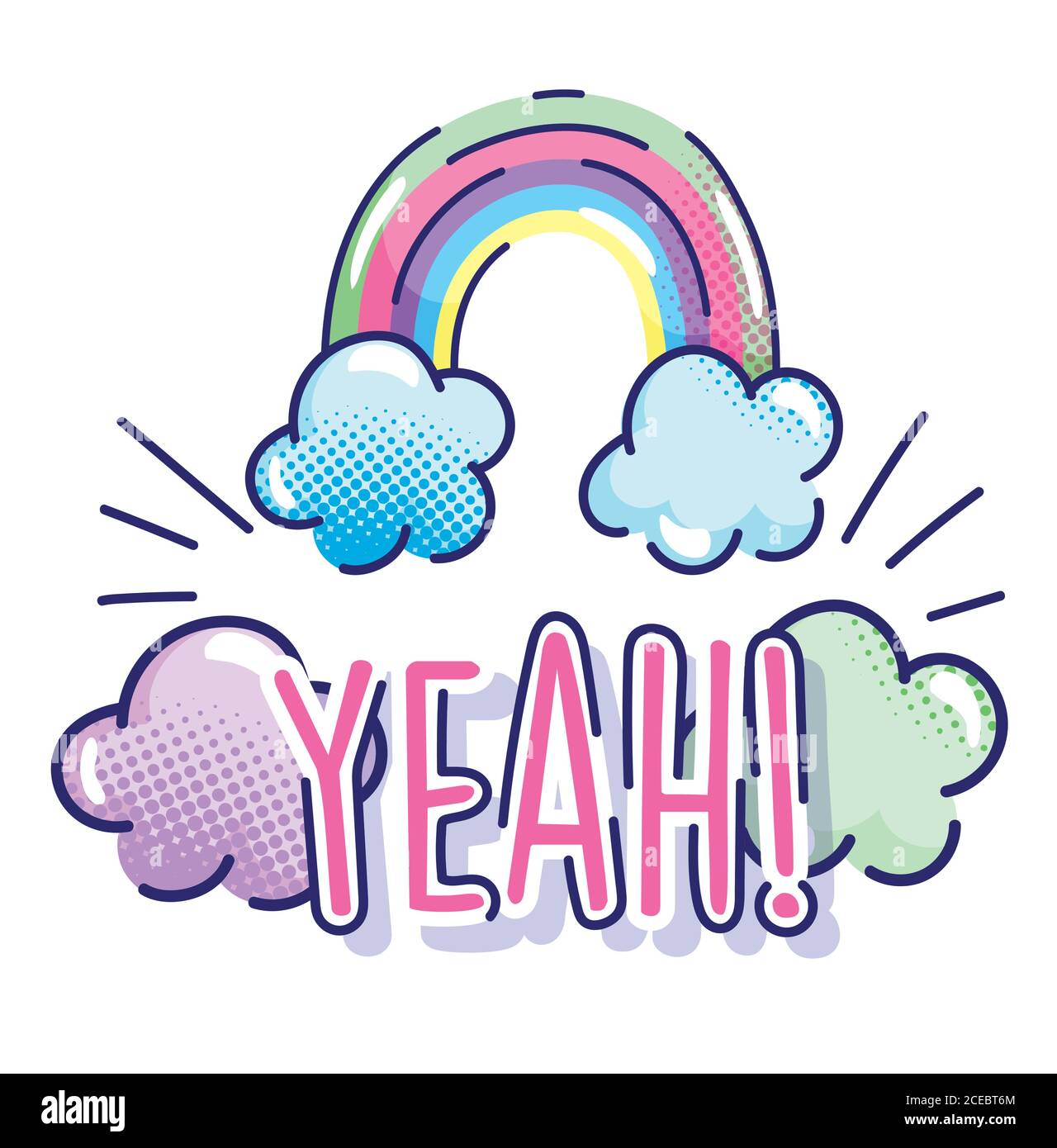 pop art cartoon, yeah lettering rainbow dream clouds comic halftone ...